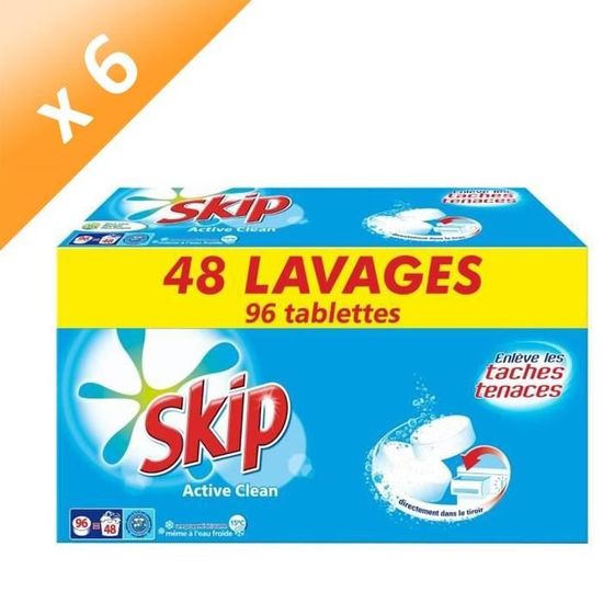 SKIP Lot de 6 lessives Active Clean - 96 tablettes - Cdiscount Au quotidien