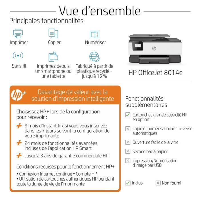HP Imprimante tout-en-un jet d'encre couleur - OfficeJet Pro 8014e ...