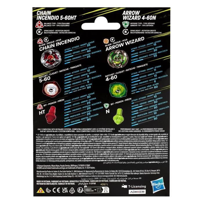 Beyblade X Dual Chain Incendio 5-60HT et Arrow Wizard 4-60N, Pack de ...