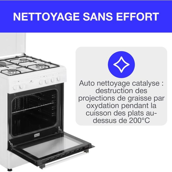 Cuisinière mixte CONTINENTAL EDISON CECM60FCW - 3 feux gaz + 1 électrique - L59,8 x P61 xH83 cm ...