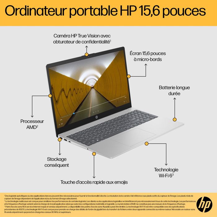 PC Portable HP 15-fc0158nf - Windows 11 - 15,6" FHD - Ryzen 3-7320U ...
