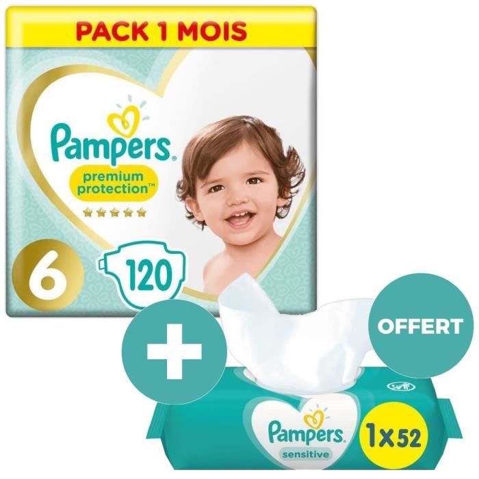 Pampers 120 Couches Premium Protection Taille 6 15 Kg Pack 1 Mois