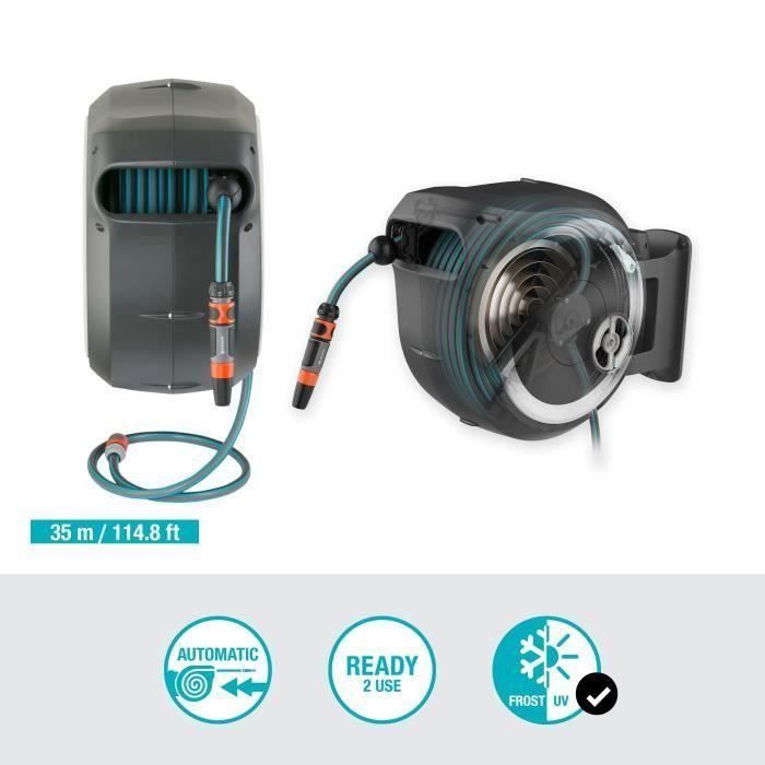 Dévidoir automatique mural RollUp XL GARDENA - 35m - Ø13mm - Liseret ...