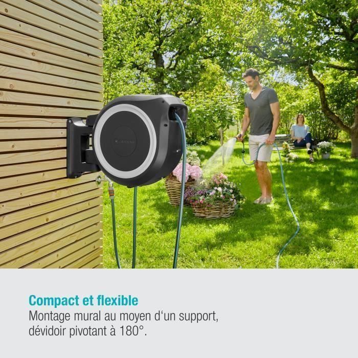 Dévidoir automatique mural RollUp XL GARDENA - 35m - Ø13mm - Liseret ...