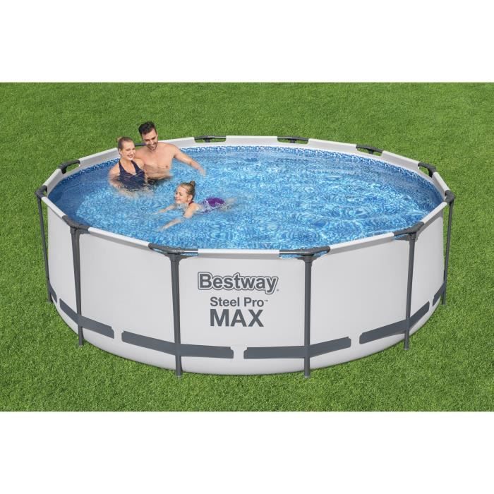 Kit Piscine hors sol tubulaire BESTWAY Steel Pro Max™- 366 x 100 cm - Ronde + Balai aspirateur ...