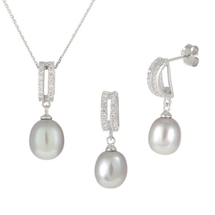 NACRE DE PERLE Parure Argent 925° Oxydes de Zirconium Perle d'Eau Douce ...