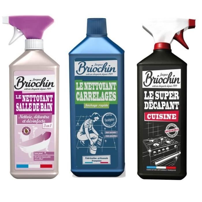 BRIOCHIN Lot de 3 Nettoyants (salle de bain 3 en 1, carrelage et ...