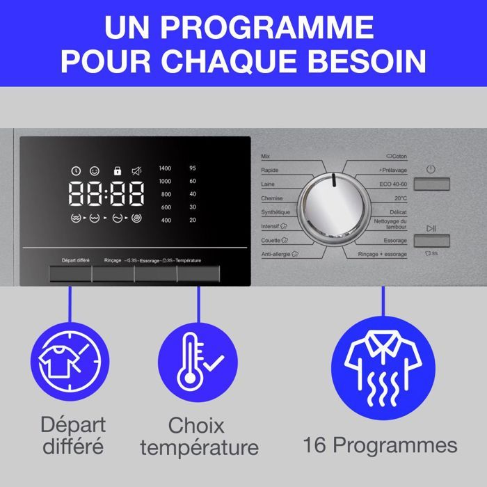 Lave-linge hublot - CONTINENTAL EDISON - CELL8140IS1 - 8kg - Moteur ...
