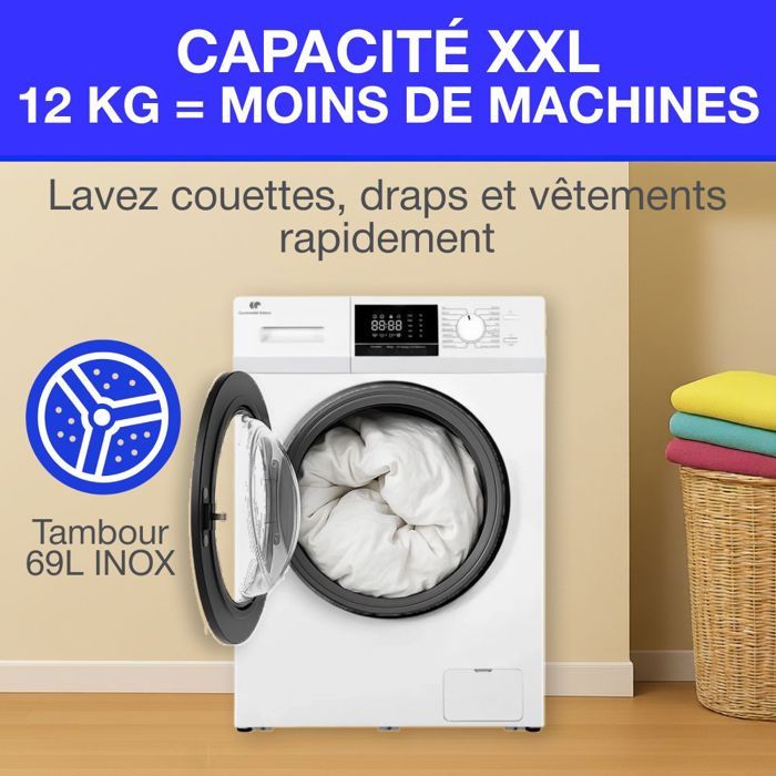 Lave-linge hublot - CONTINENTAL EDISON - CELL12140IWP - 12kg ...