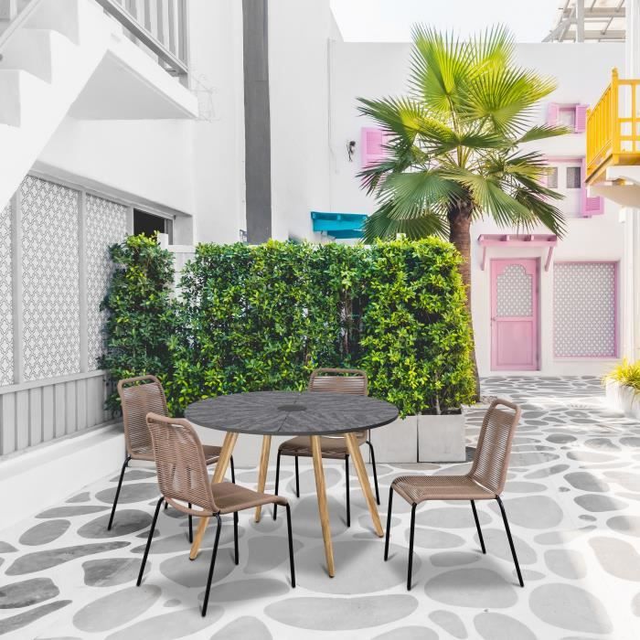 Ensemble repas de jardin table ronde Diam 110cm Acier thermolaqué ...