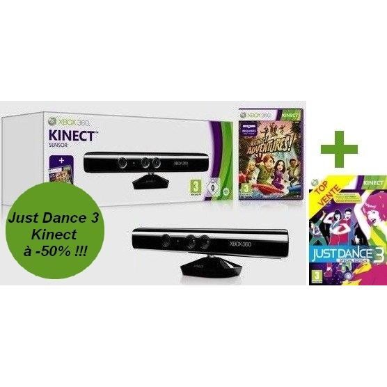 Pack Kinect X360+Kinect Adventures+JUST DANCE 3 - Cdiscount Jeux vidéo
