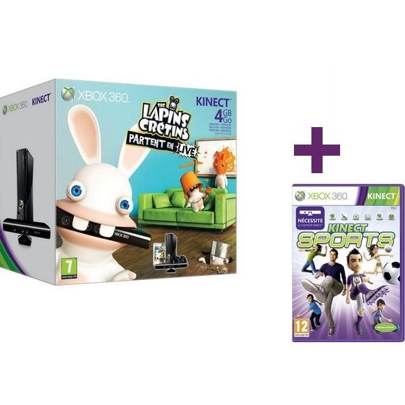 XBOX 360 4Go KINECT LAPINS CRETINS + KINECT SPORTS - Cdiscount Jeux vidéo