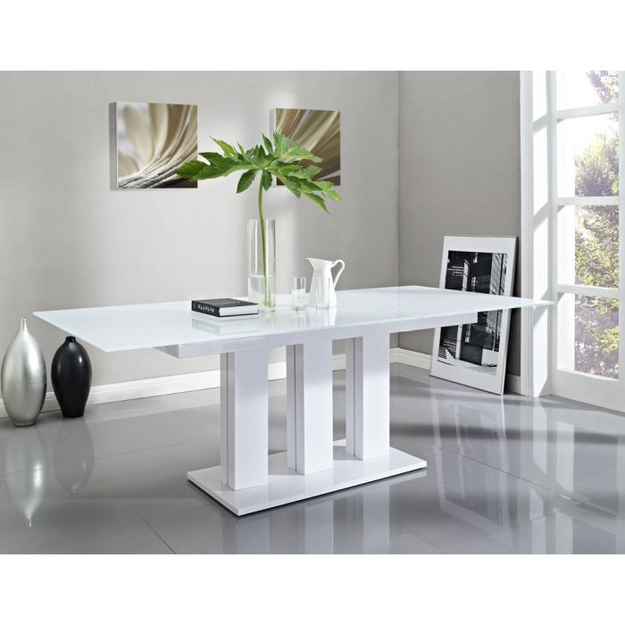 ACADIA Table extensible 180/220cm en Verre blanc - Cdiscount Maison