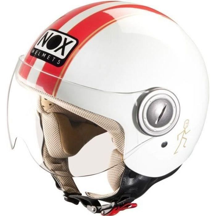 NOX Casque Jet N210 Blanc Rouge - Cdiscount Auto