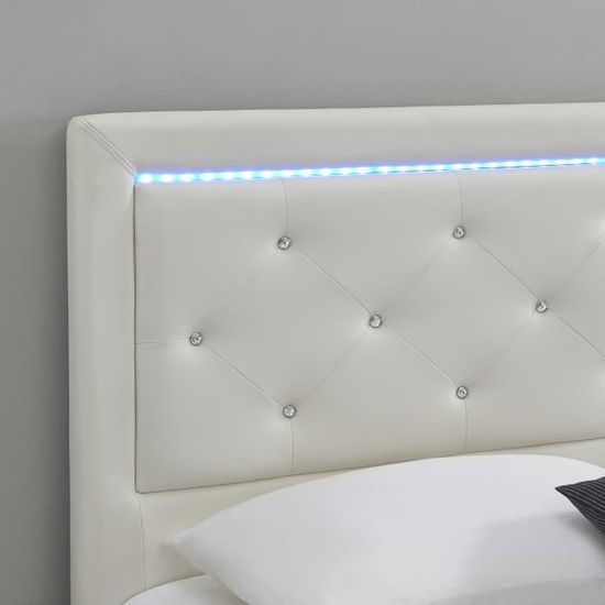 Lit à LED - BAÏTA - Gamme FILIP - Simili blanc - 180 x 200 sommier ...