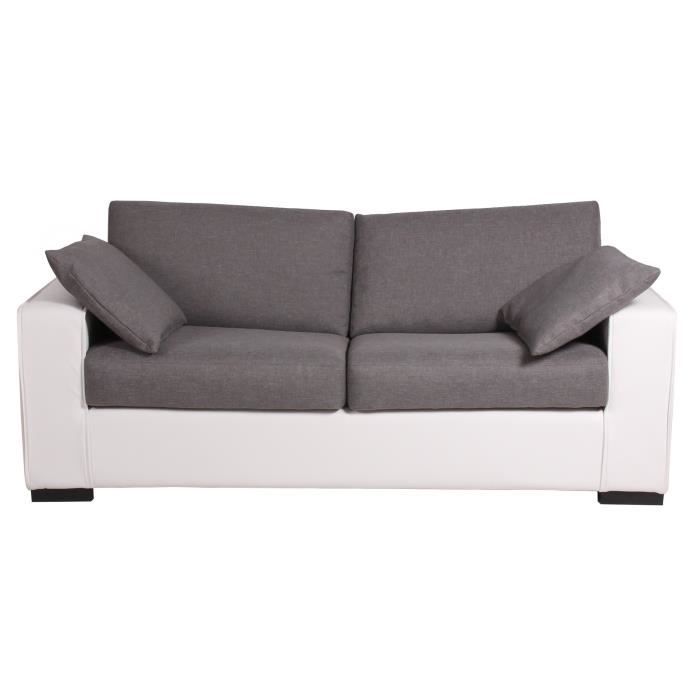 ALEX Canapé droit convertible 3 places avec matelas Bultex - Tissu gris ...