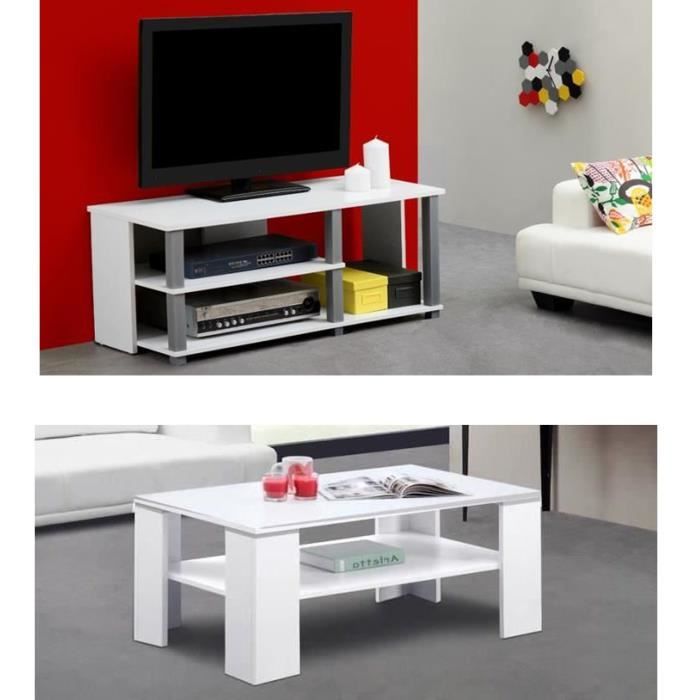 TELMA Salon Complet - Blanc - Cdiscount Maison