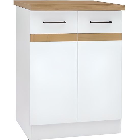 JUNONA Meuble bas de cuisine 60 cm - 2 Portes - Plan de travail - Blanc ...