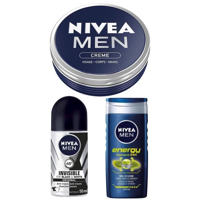 NIVEA Kit complet Homme - Gel douche Energy, Déodorant invisible l ...
