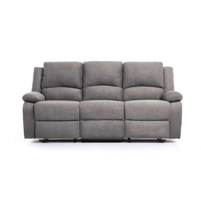 Canapé Relaxation 3 places Microfibre LEO - Gris - L193 x 93 x 96cm ...