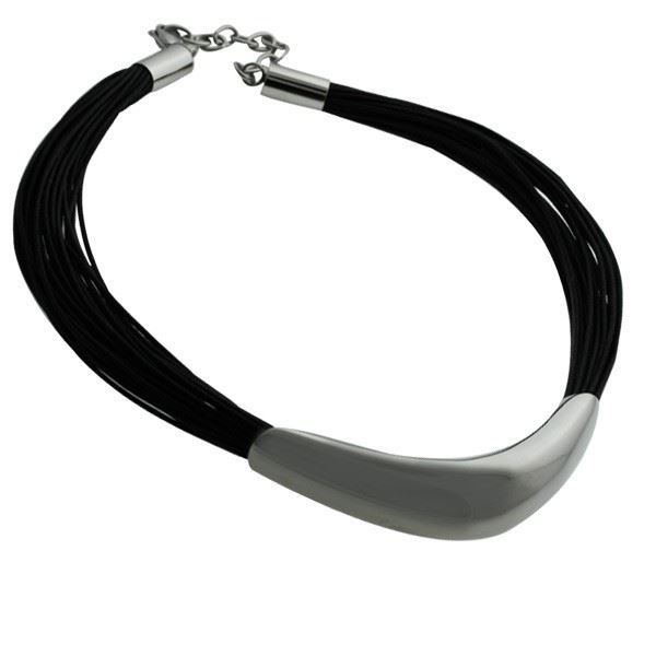 MAC DOUGLAS Collier Multi Rangs Cuir et Acier Femme Noir et argenté ...