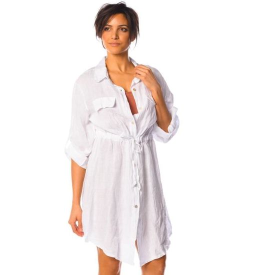 Robe 100% Lin Blanc Femme Blanc - Cdiscount Prêt-à-Porter