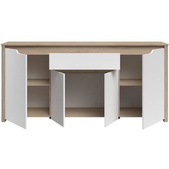 Buffet bas - BETTY- Panneaux de particules - Blanc / Chêne - 4 portes ...