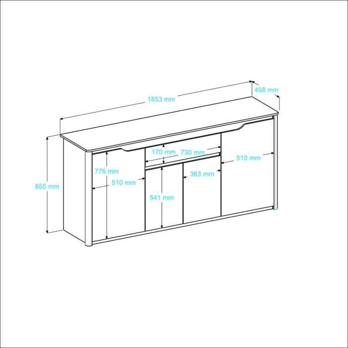 Buffet bas - BETTY- Panneaux de particules - Blanc / Chêne - 4 portes ...