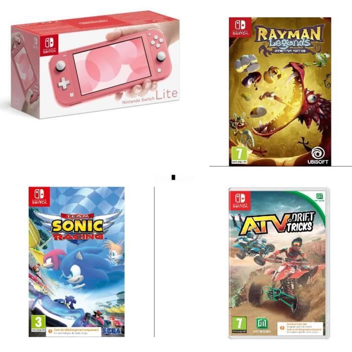 Console Switch Lite Corail + Rayman Legends + ATV Drift & Tricks Jeu ...