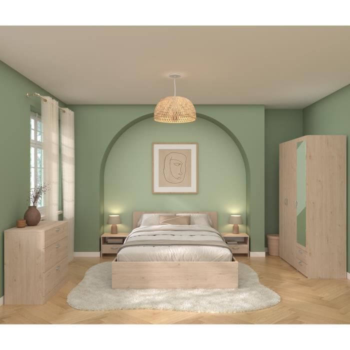 Chambre complète adulte VARIA - Lit 140x190/200 + 2 chevets + 1 commode ...