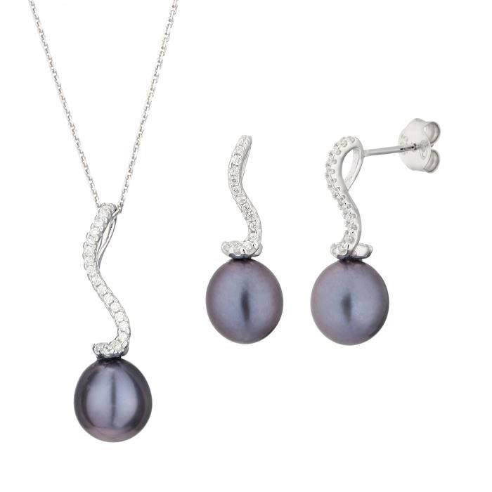 NACRE DE PERLE Parure Argent 925° Oxydes de Zirconium Perle d'Eau Douce ...