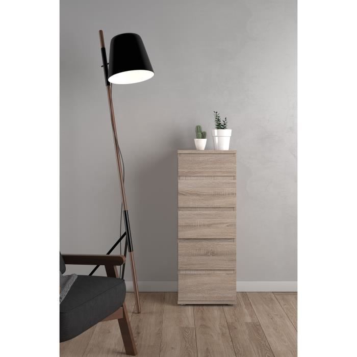 TVILUM Commode 5 tiroirs - Décor Chêne Truffe - L 40,2 x P 40 x H 106,6 ...