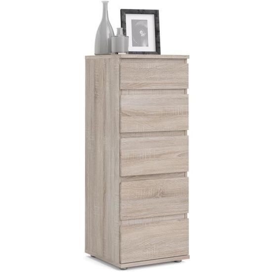 TVILUM Commode 5 tiroirs - Décor Chêne Truffe - L 40,2 x P 40 x H 106,6 ...