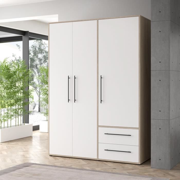 Armoire - Chêne Sonoma / Blanc mat - 3 portes - L144,4 x P58,8 x H200cm ...
