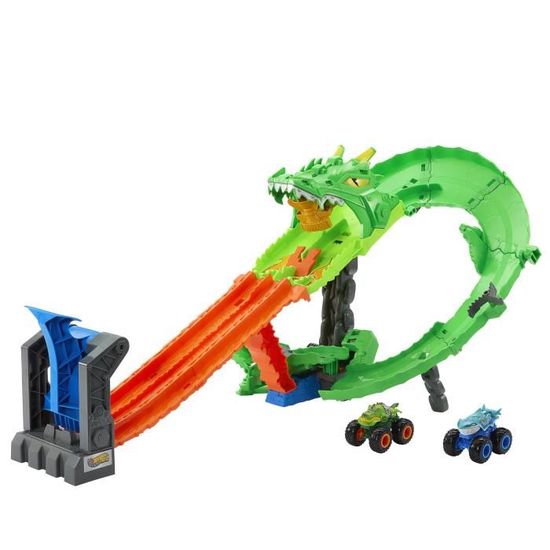 Hot Wheels - Monster Trucks - Coffret Piste Dragon Sharks vs. Dinos ...