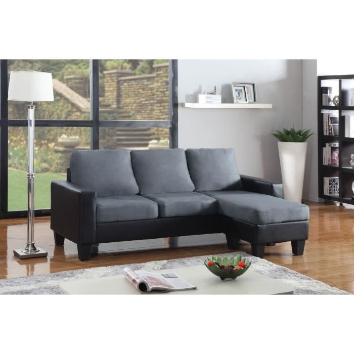 BRAZIL Canapé simili 3 places + pouf -193x75x70 cm - Gris et noir ...