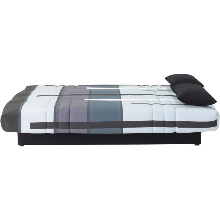 Canapé convertible clic clac 3 places - Tissu motif Piste gris - L 190 ...