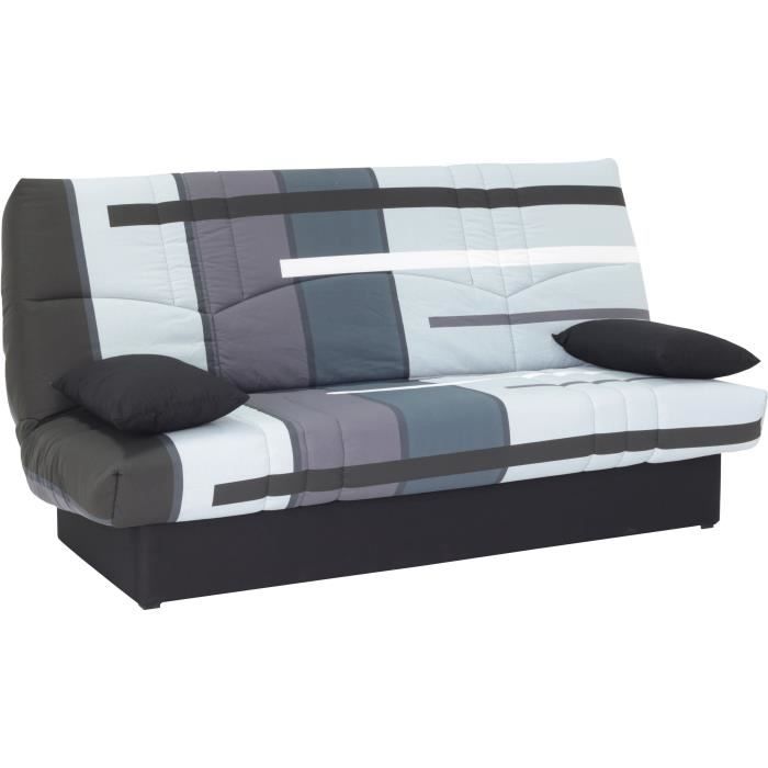 Canapé convertible clic clac 3 places - Tissu motif Piste gris - L 190 ...