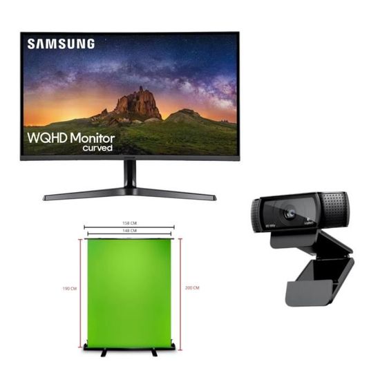 LOGITECH - Pack streamer : webcam C920 + Fond vert + Ecran samsung 26,9 ...