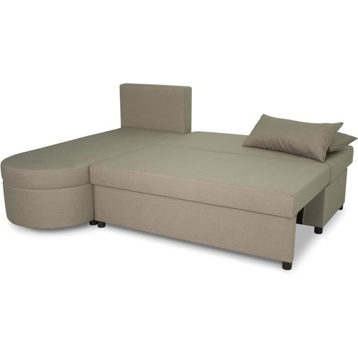 Canapé d'angle convertible réversible 3 places JEN - Tissu Beige ...