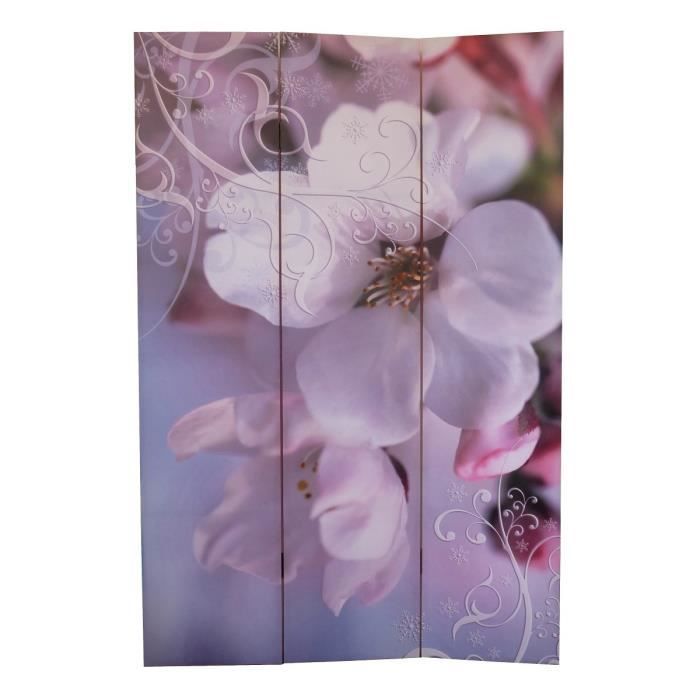 Paravent fleur 180 x 120 cm en sapin rose crème - Cdiscount Maison