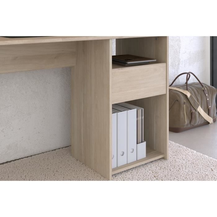 Bureau avec réhausse ESCALE - Décor chêne - L 138 x P 60 x H 120 cm ...