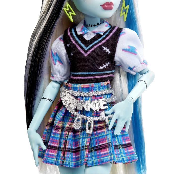 Monster High-Frankie Stein-Poupée avec animal, cheveux noirs et bleus ...