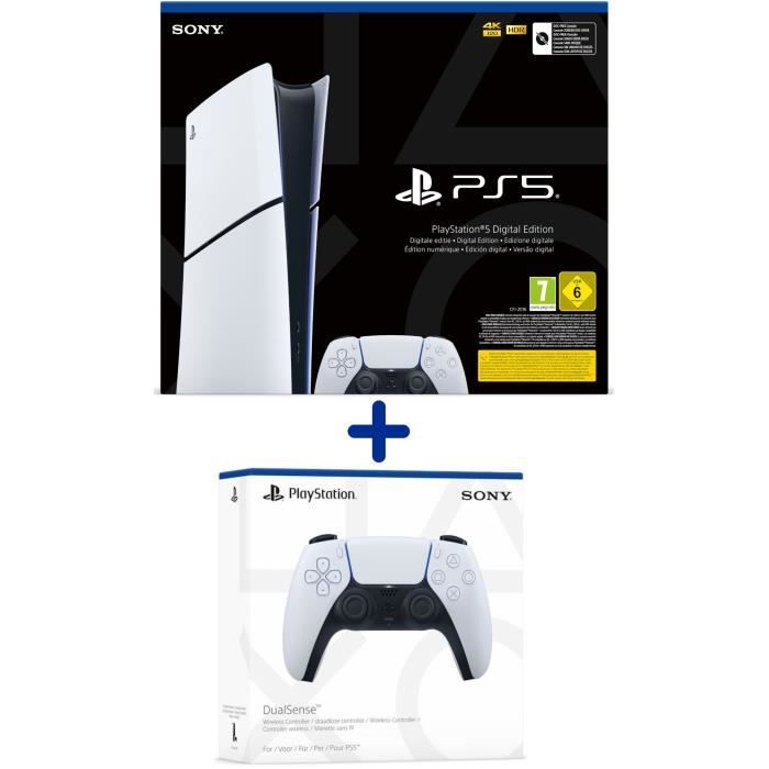 Pack PS5 Digital : Console PS5 Digitale (Modèle Slim) + 2ème Manette ...