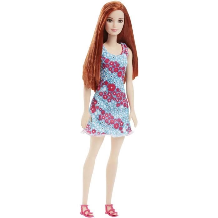 BARBIE - Chic Rousse - Robe Fleurie Bleue - Cdiscount Jeux - Jouets
