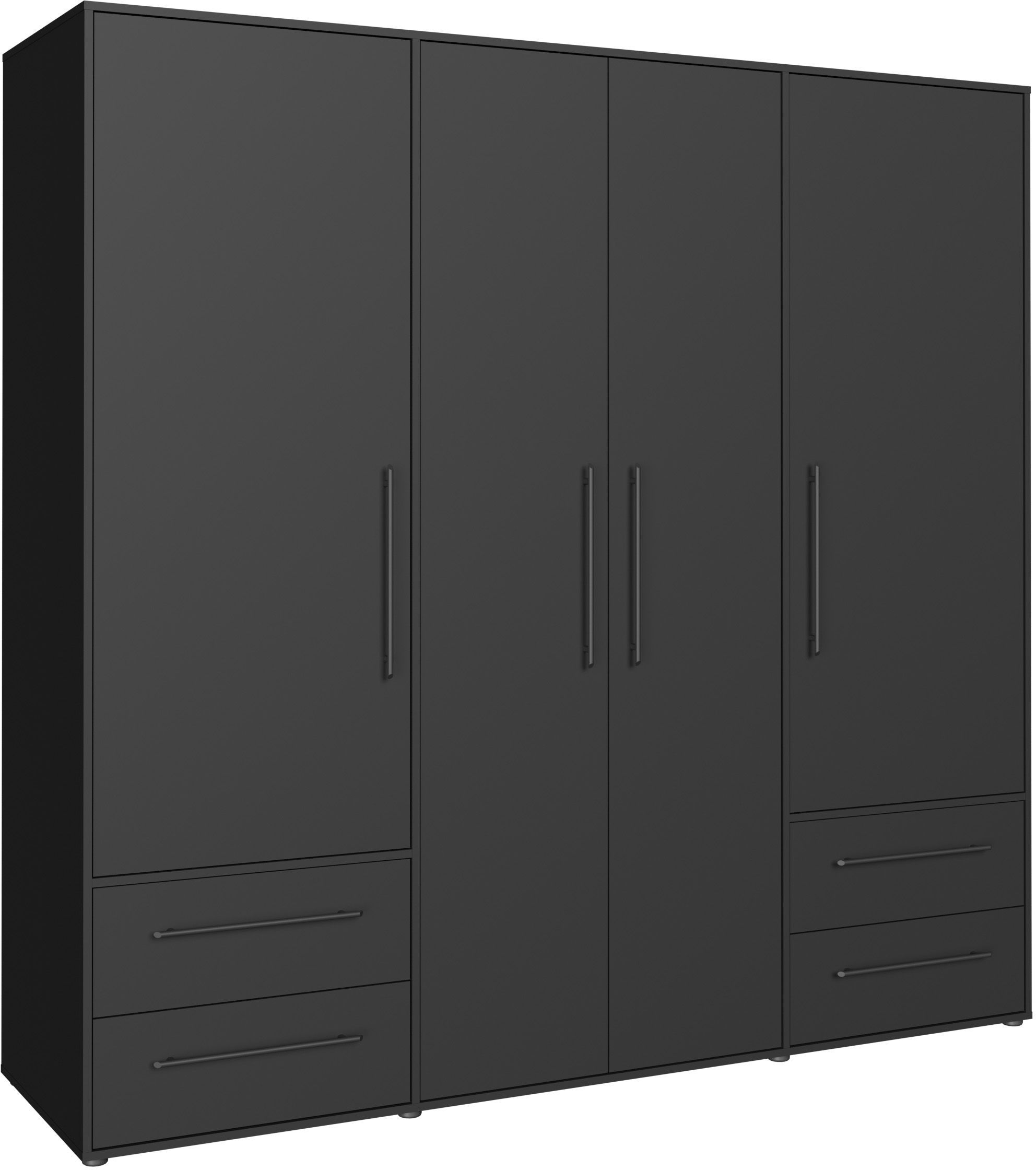 Armoire de chambre - MOKKARIS - Décor Noir - 4 portes battantes - 4 ...