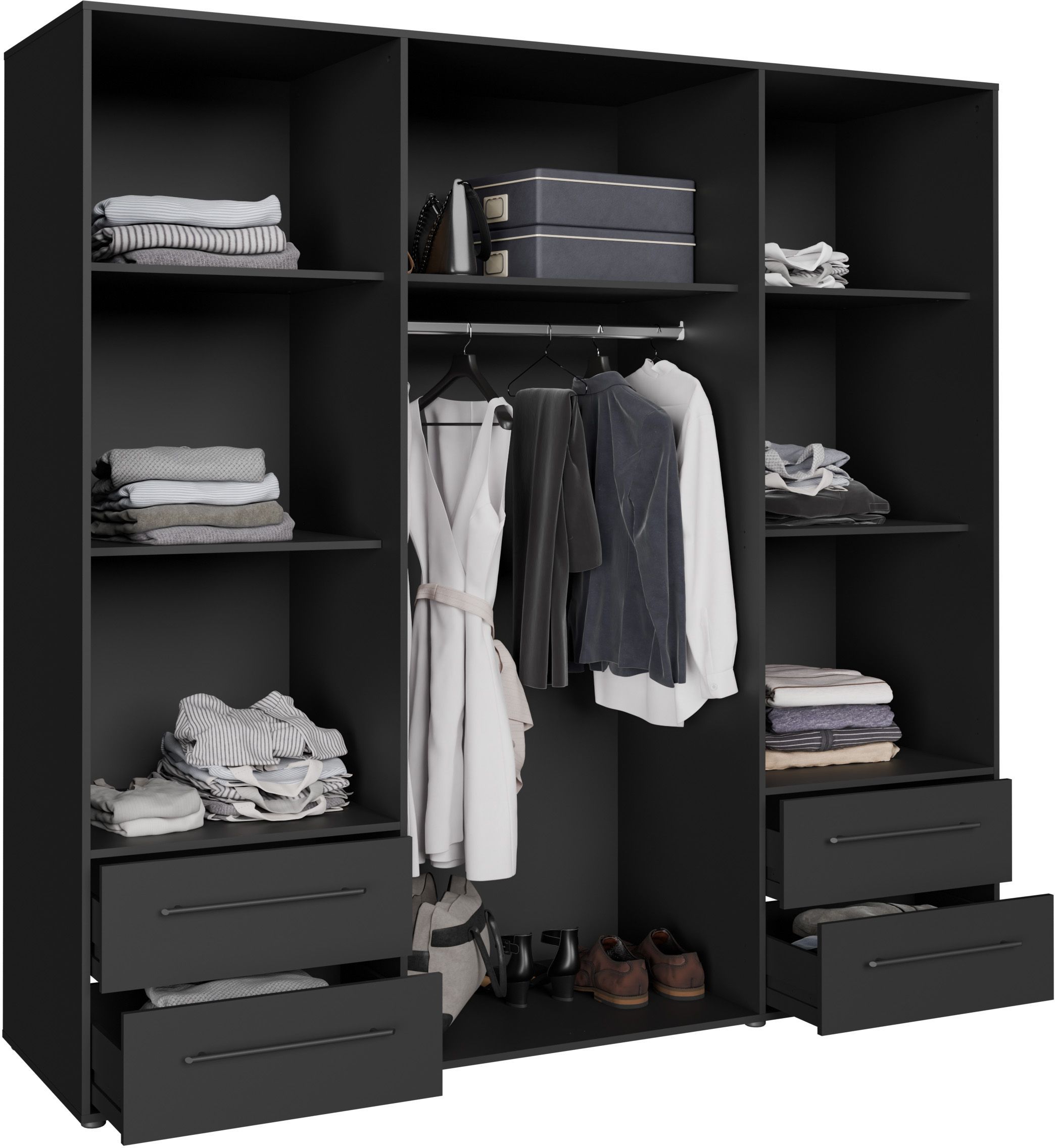 Armoire de chambre - MOKKARIS - Décor Noir - 4 portes battantes - 4 ...