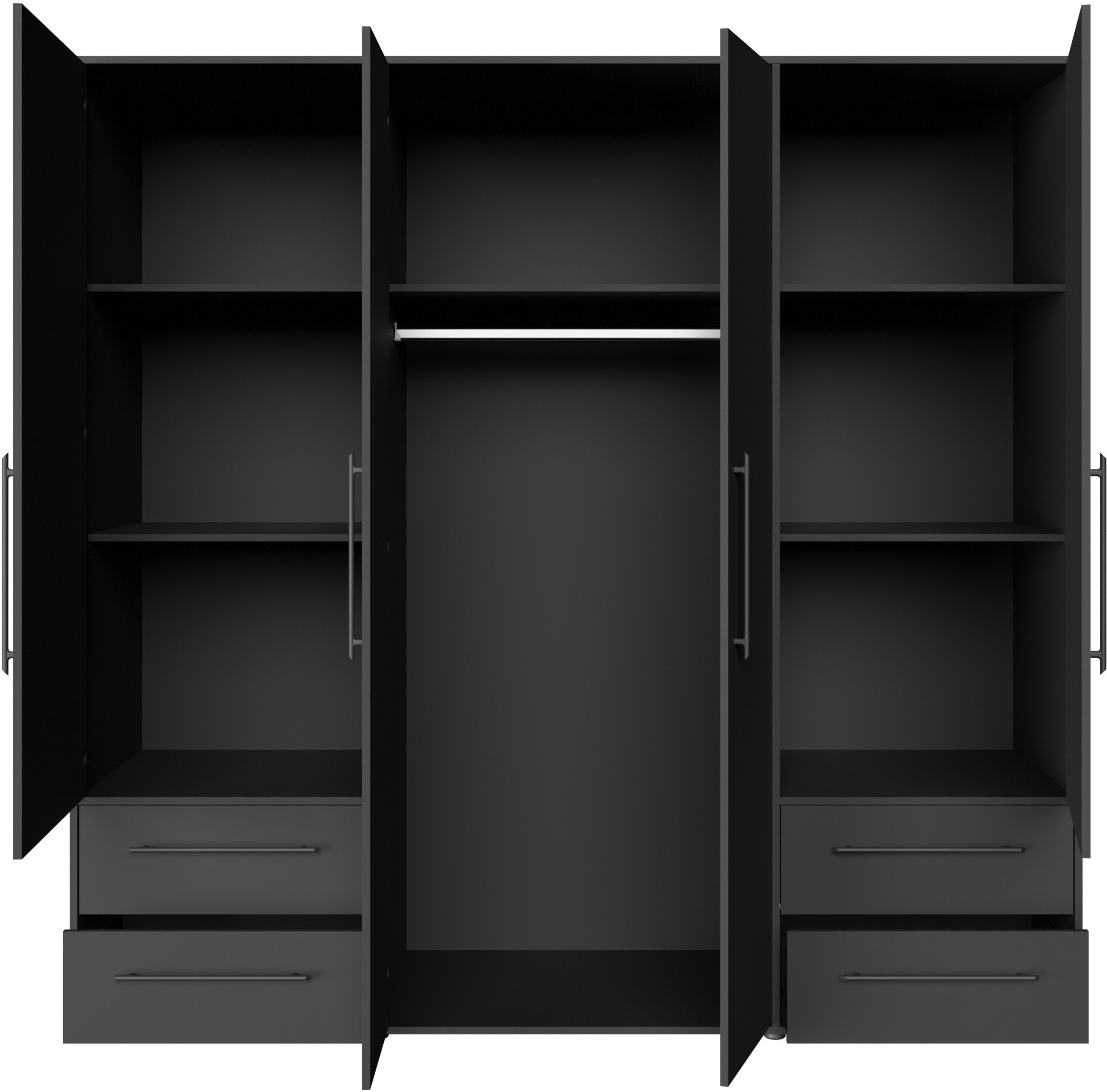 Armoire de chambre - MOKKARIS - Décor Noir - 4 portes battantes - 4 ...